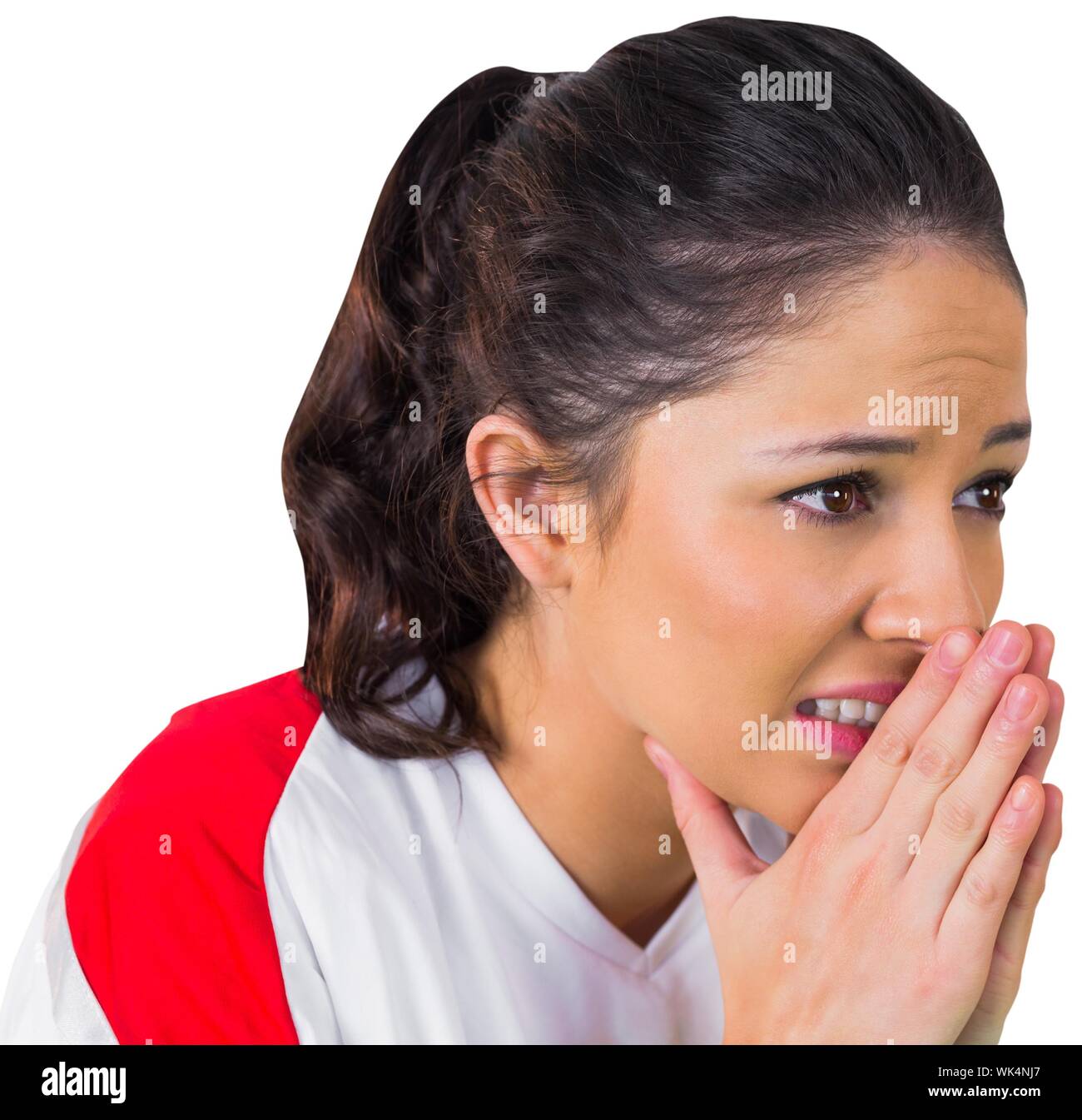 Nervous football fan in white on white background Stock Photo - Alamy