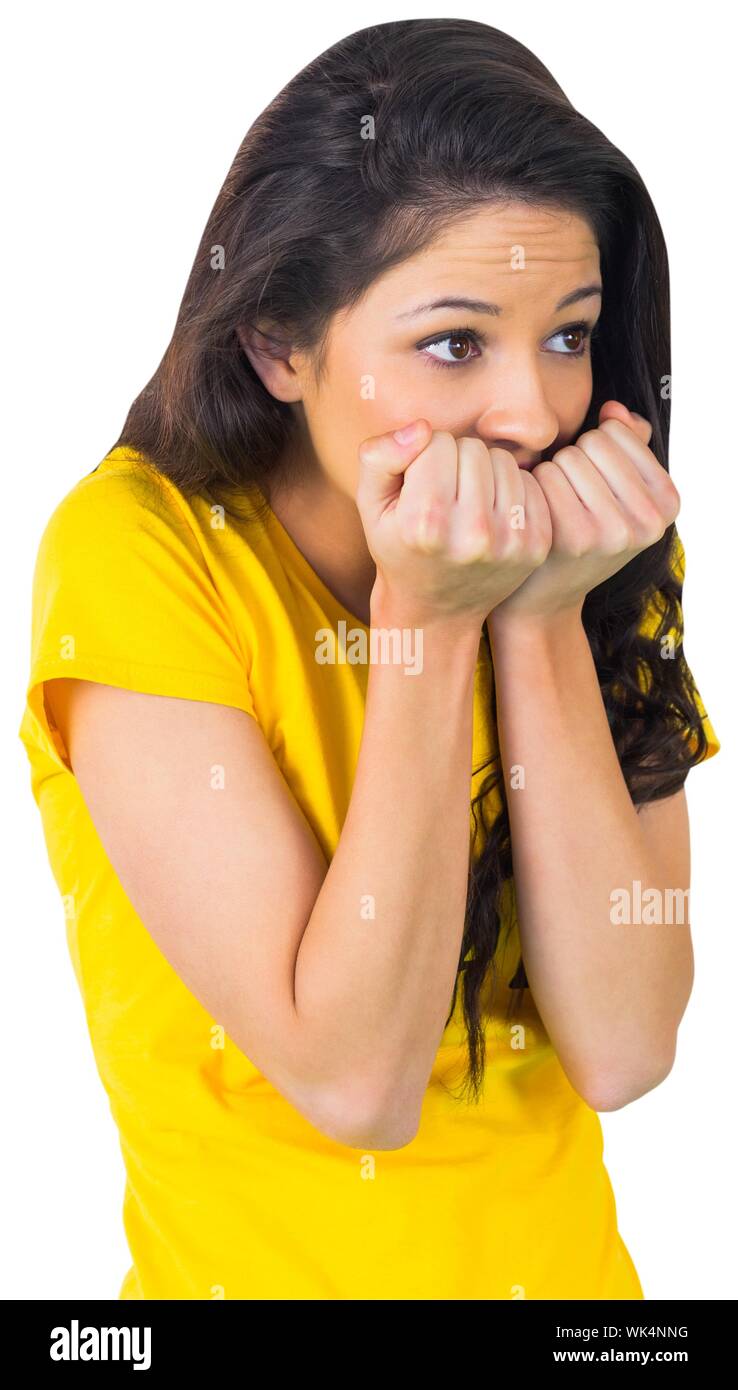 Nervous football fan in brasil tshirt on white background Stock Photo ...