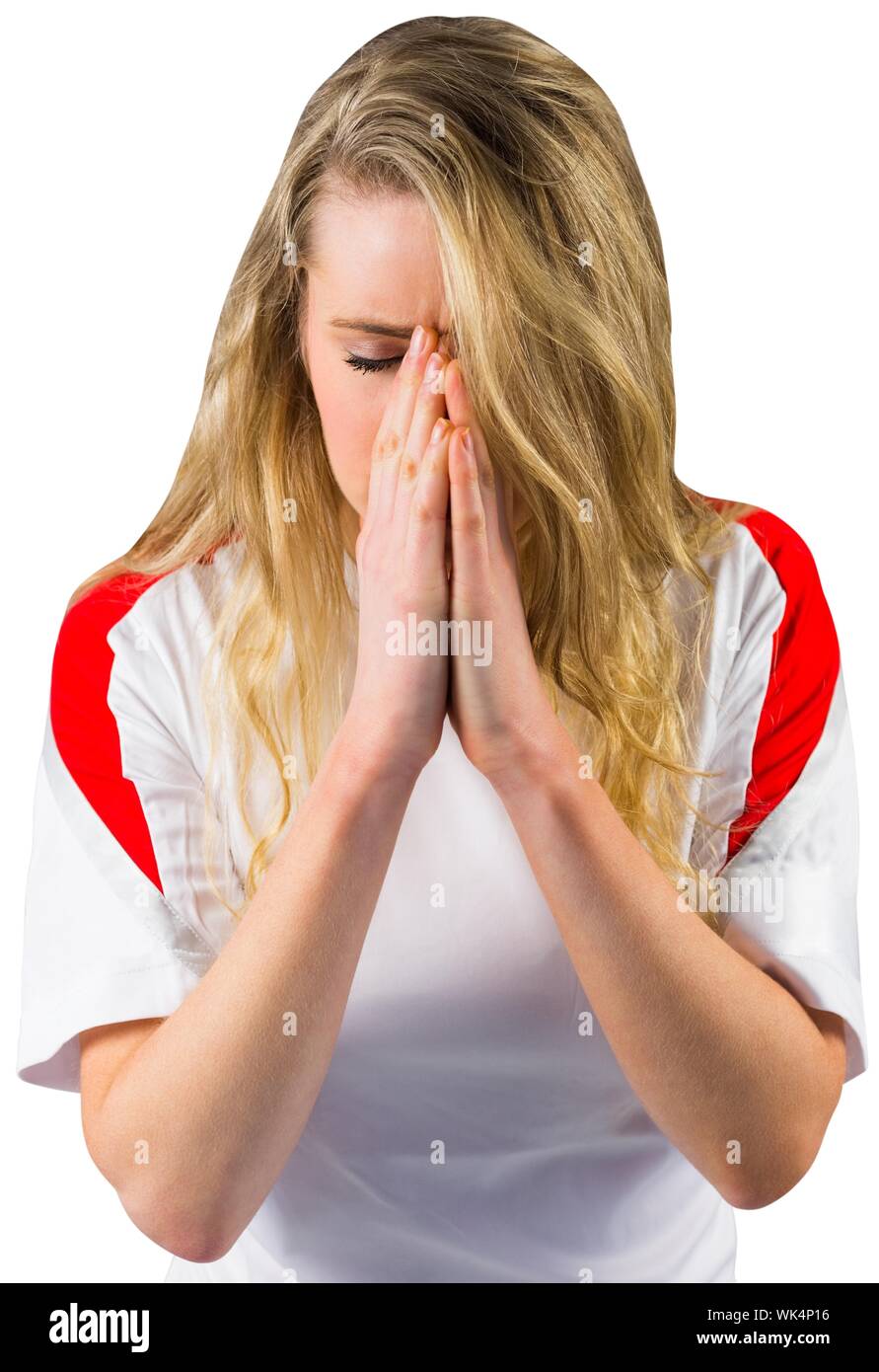 Nervous football fan in white on white background Stock Photo - Alamy