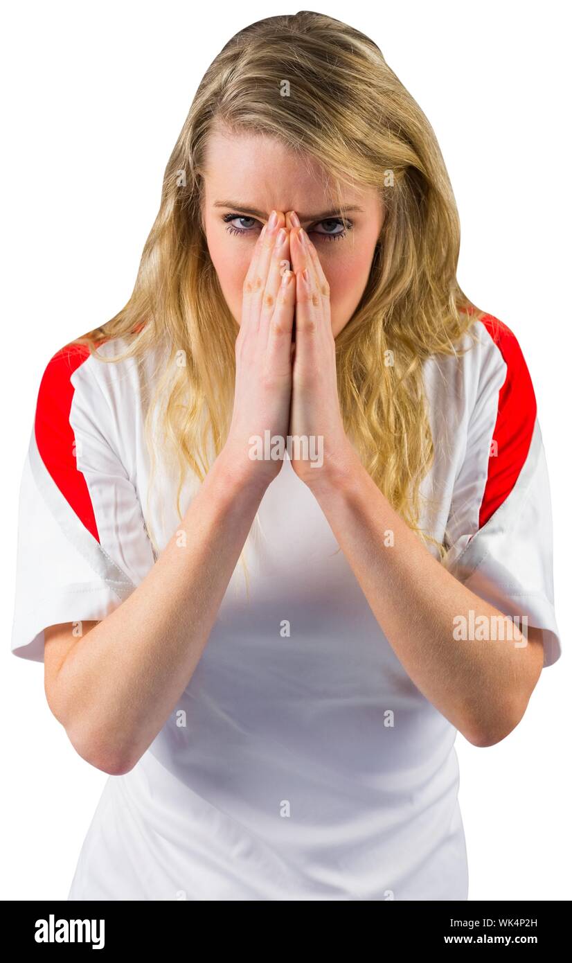 Nervous football fan in white on white background Stock Photo - Alamy