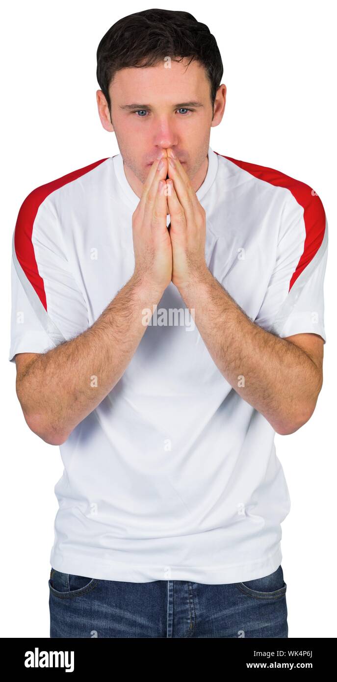 Nervous football fan in white on white background Stock Photo - Alamy