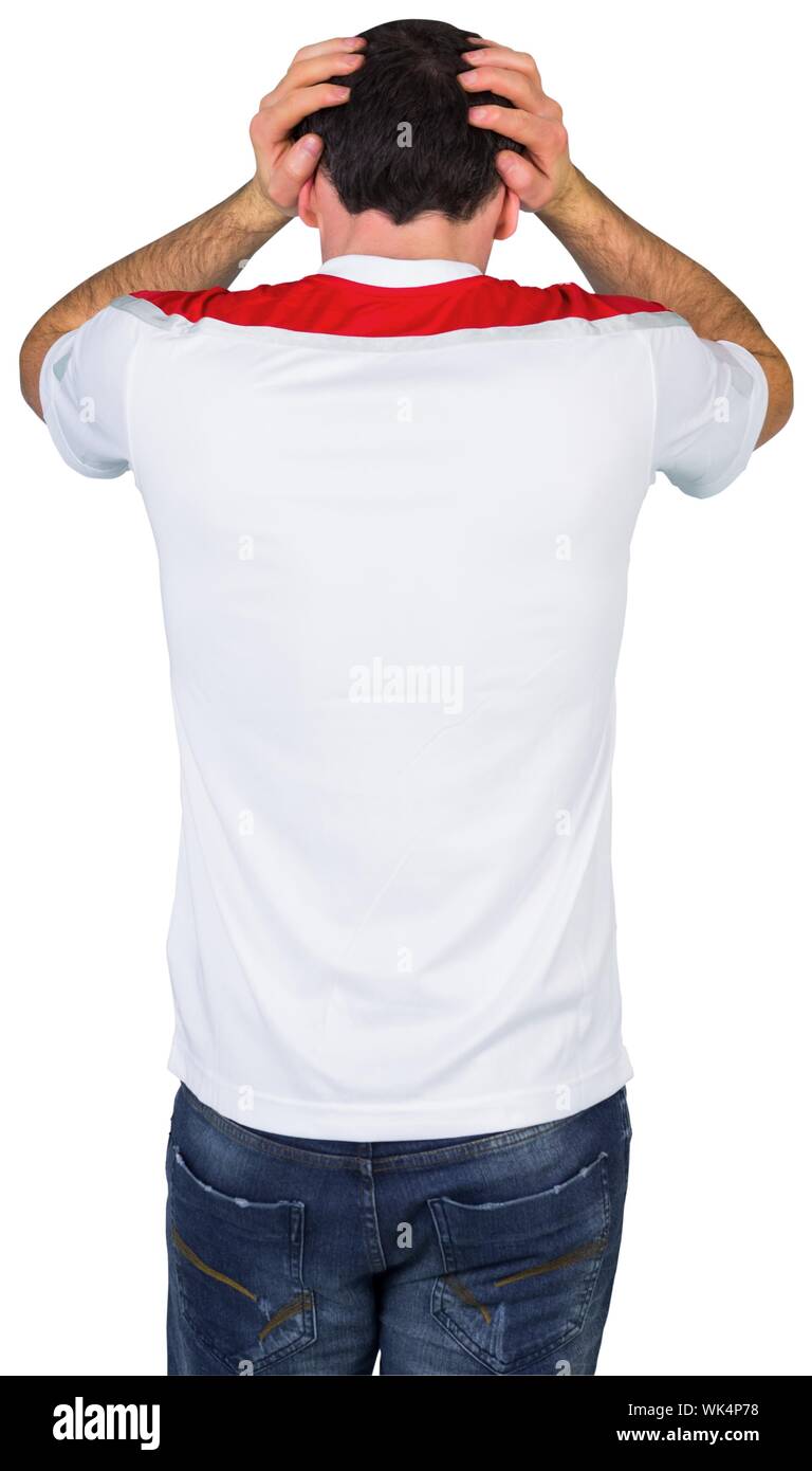 Disappointed football fan in white on white background Stock Photo - Alamy