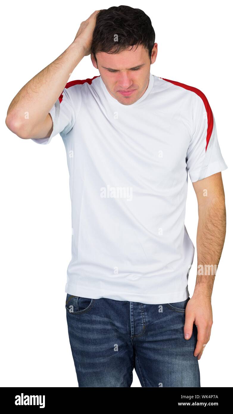 Disappointed football fan in white on white background Stock Photo - Alamy