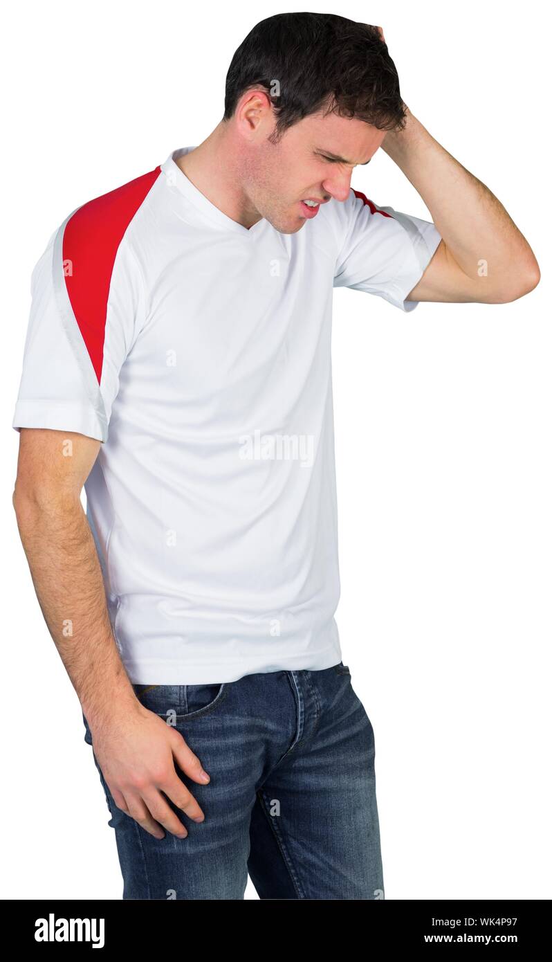 Disappointed football fan in white on white background Stock Photo - Alamy