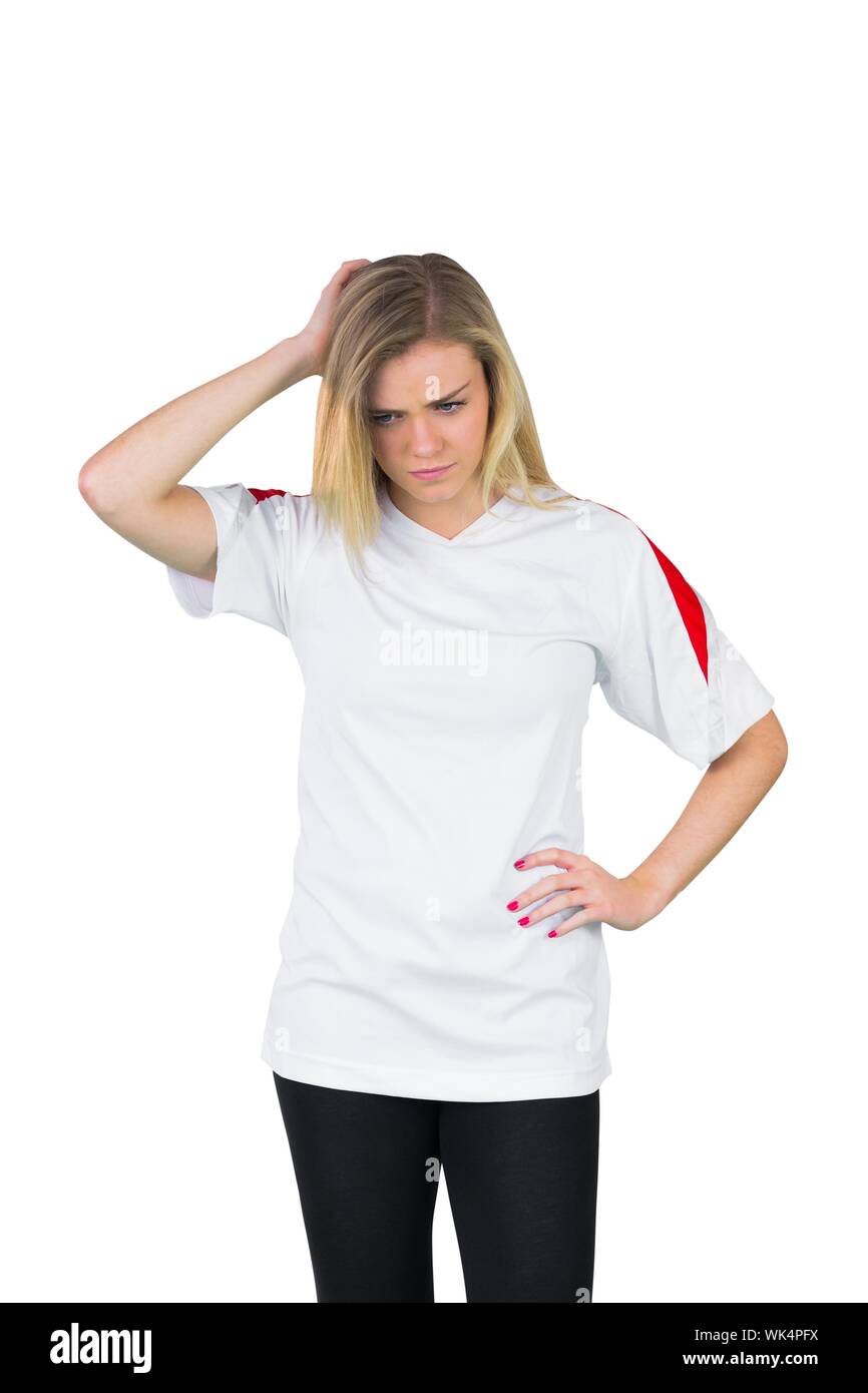 Disappointed football fan in white on white background Stock Photo - Alamy