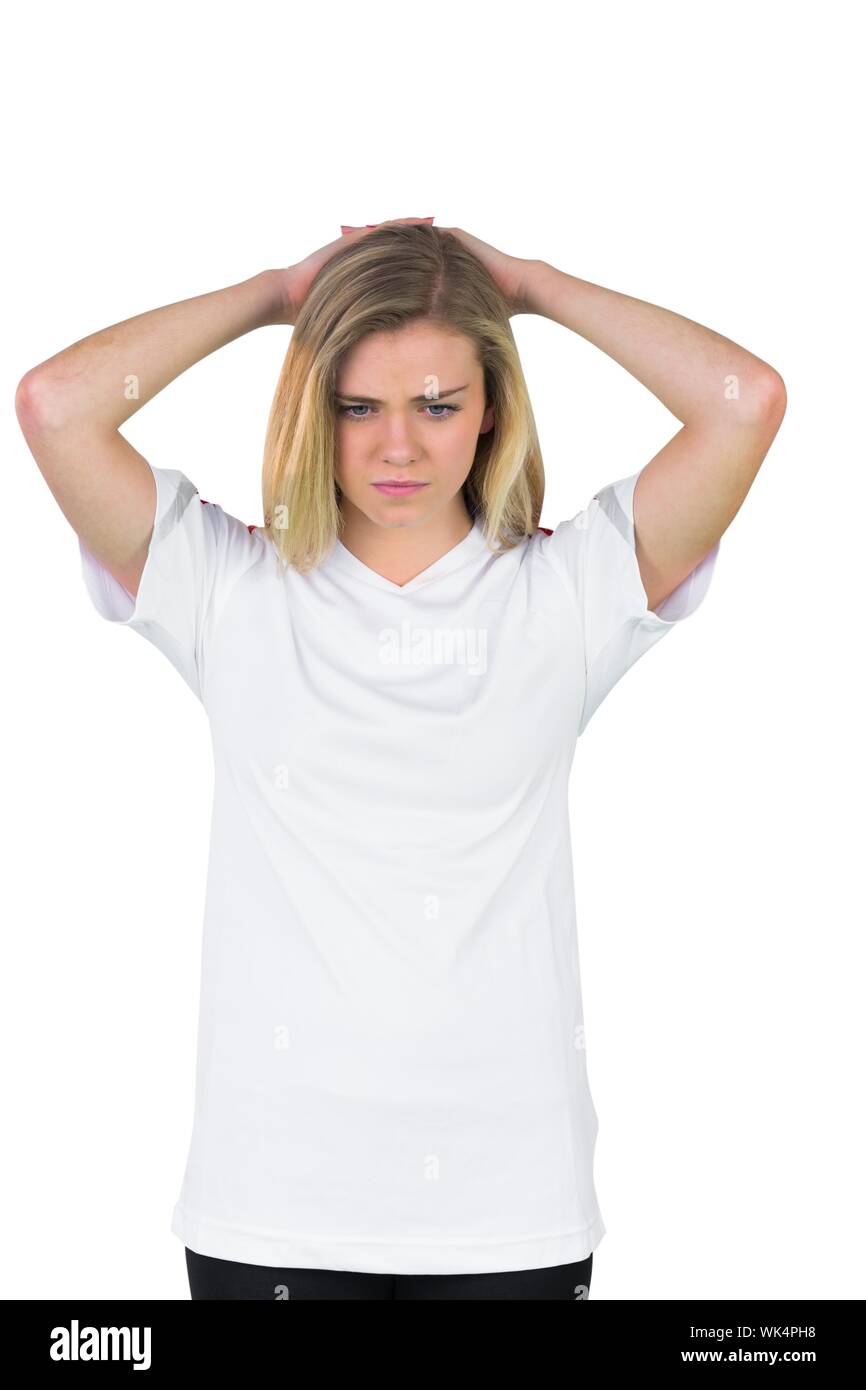Disappointed football fan in white on white background Stock Photo - Alamy