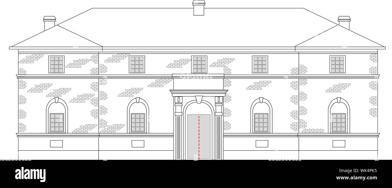 line drawing illustration of a heritage mansion building viewed from ...