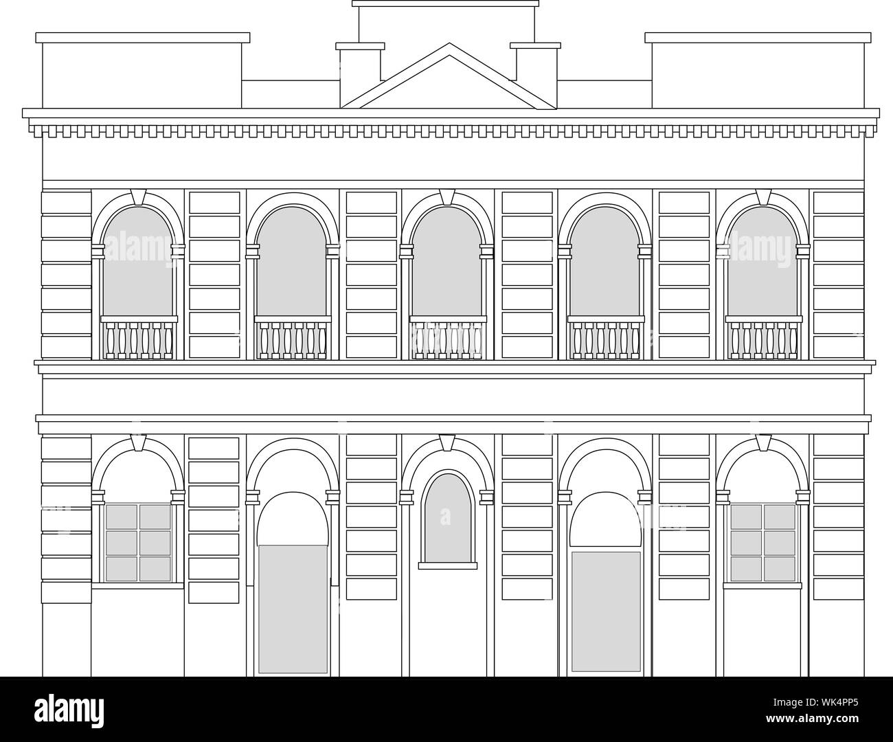 line drawing illustration of a heritage mansion building viewed from ...