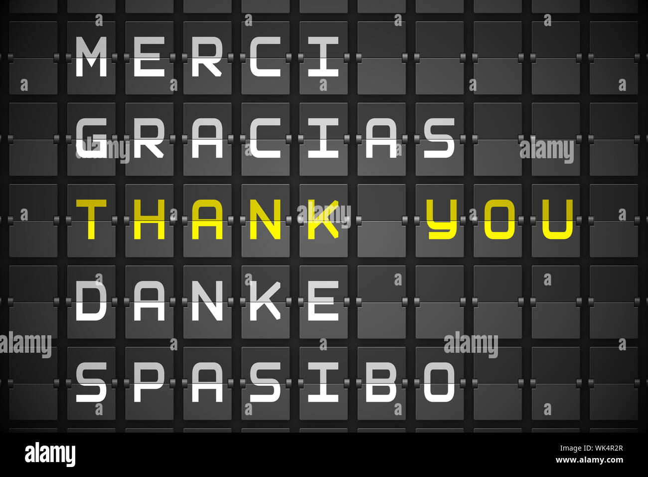 Thank you in languages on digitally generated black mechanical board ...
