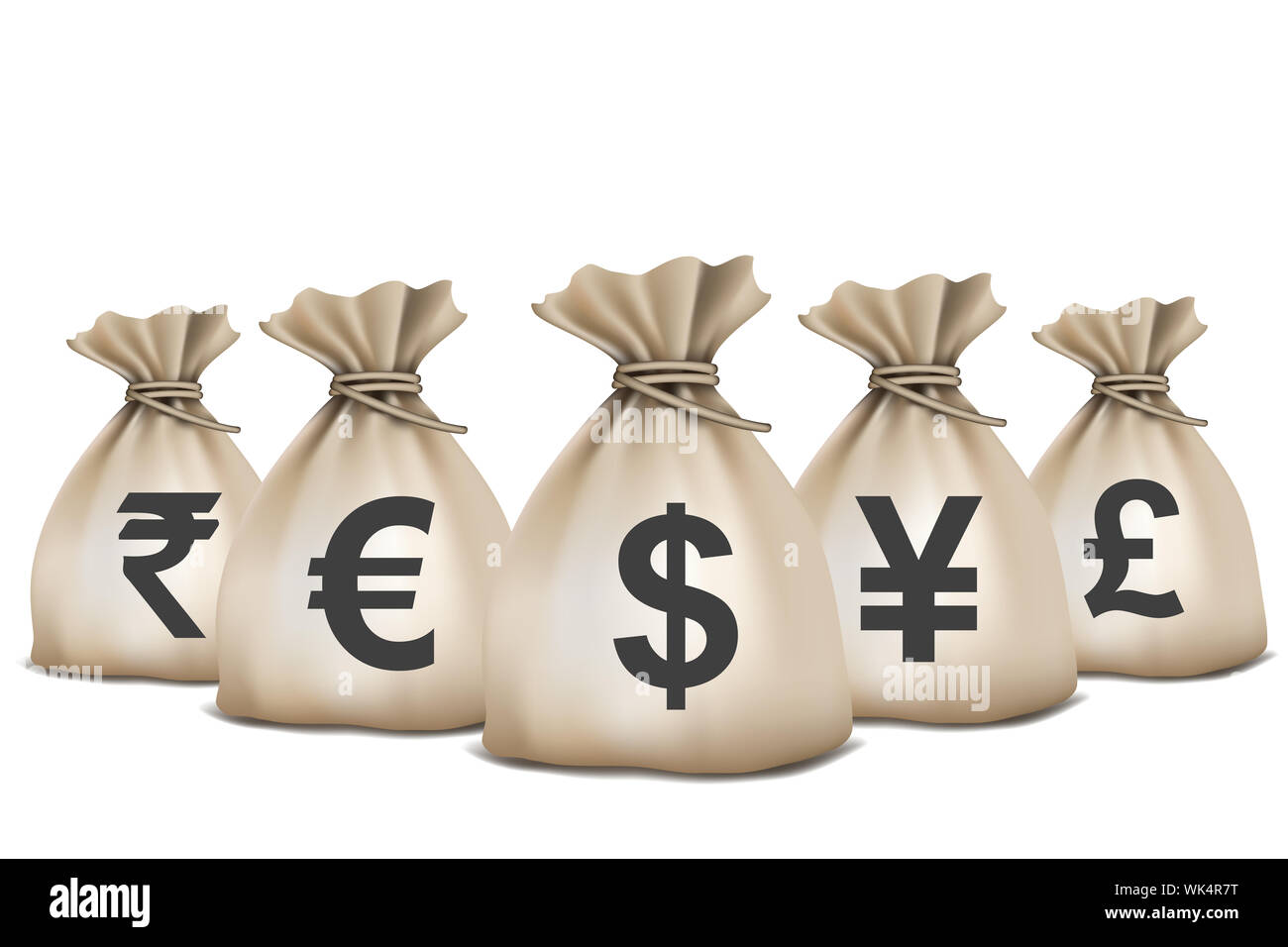 illustration of bags full of different currencies Stock Photo - Alamy