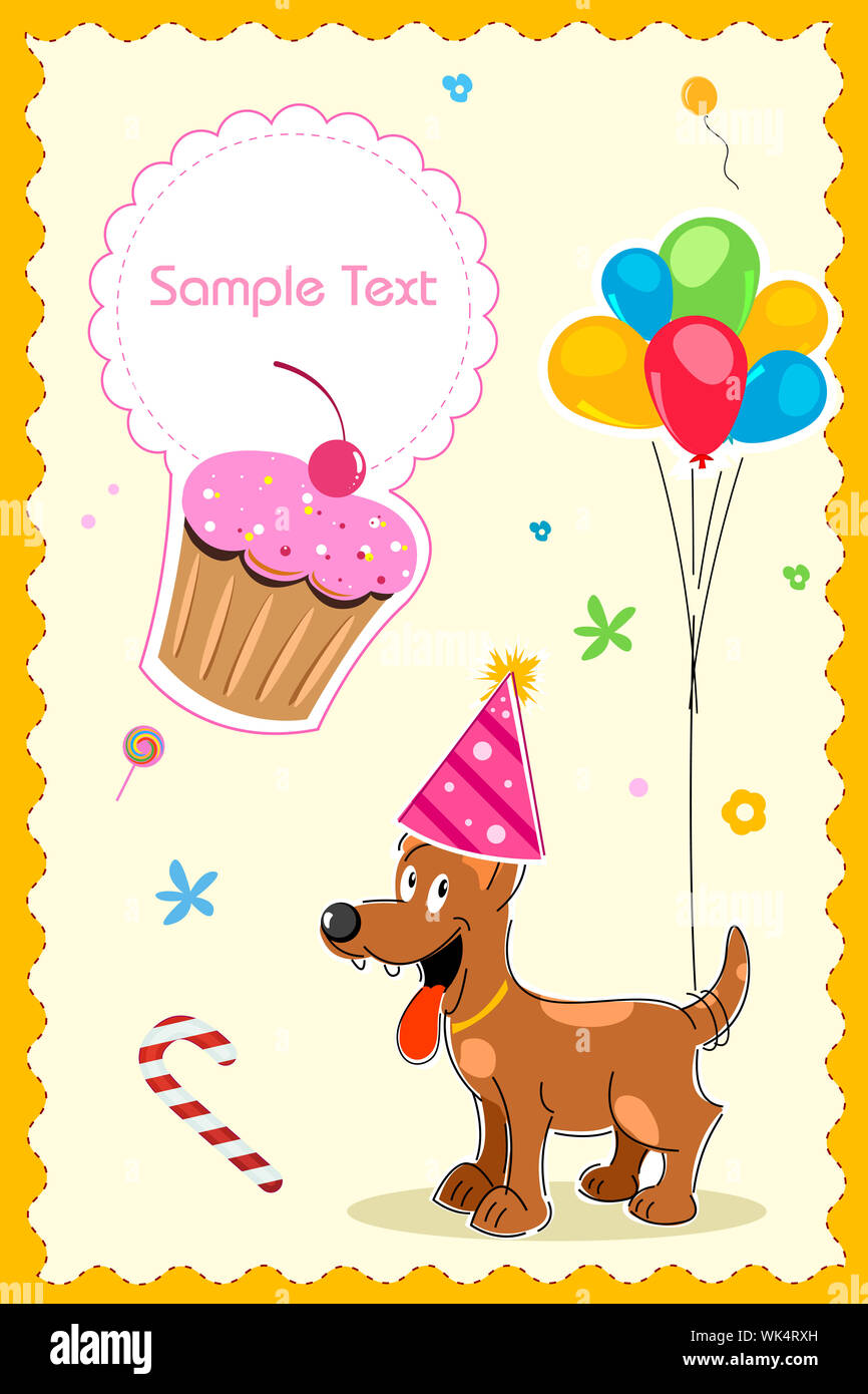 illustration of puppy in birthday card Stock Photo - Alamy