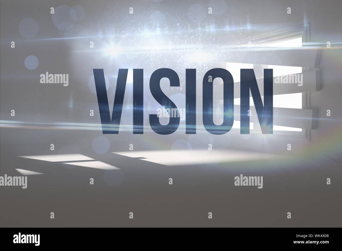 The word vision against digitally generated room with bordered up ...