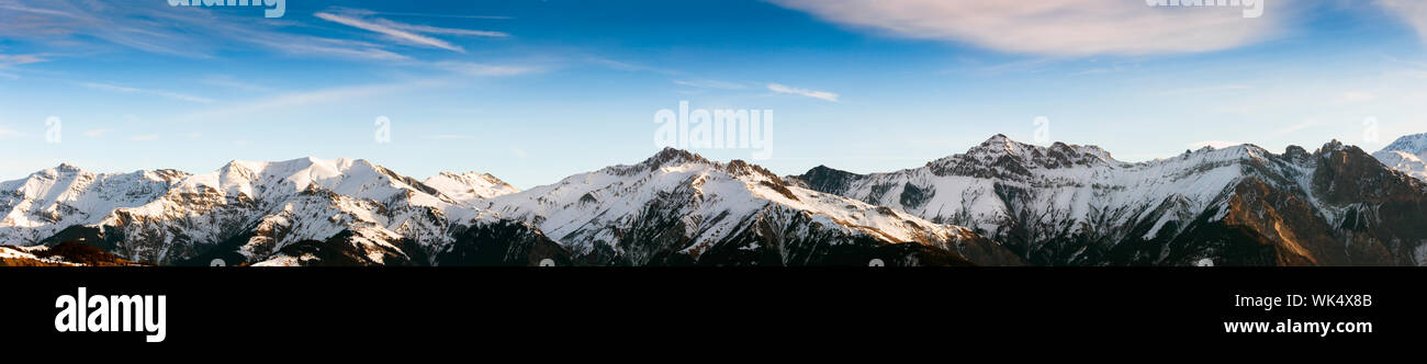 panoramic view of the Alps at italian-french borders. Copy space Stock ...