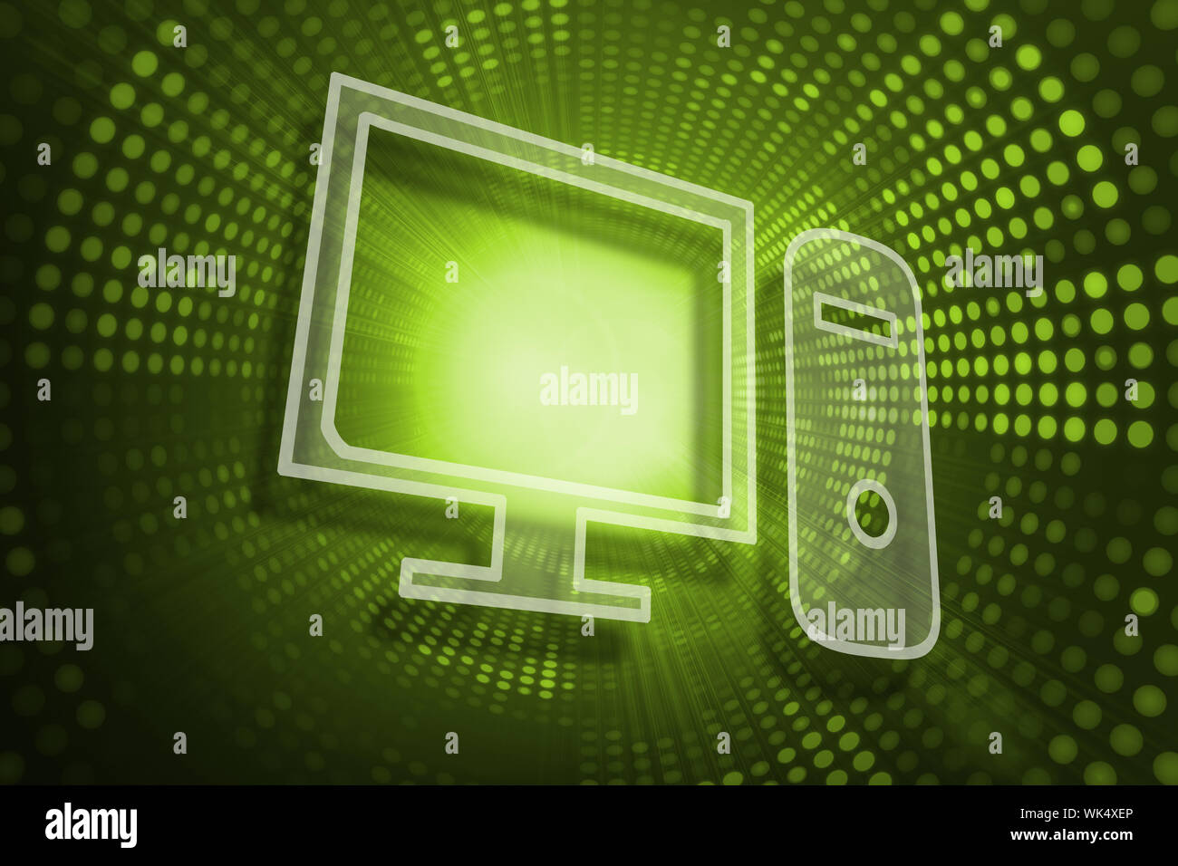 Computer against green pixel spiral Stock Photo - Alamy