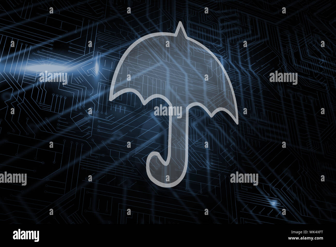 Umbrella against futuristic black and blue background Stock Photo - Alamy