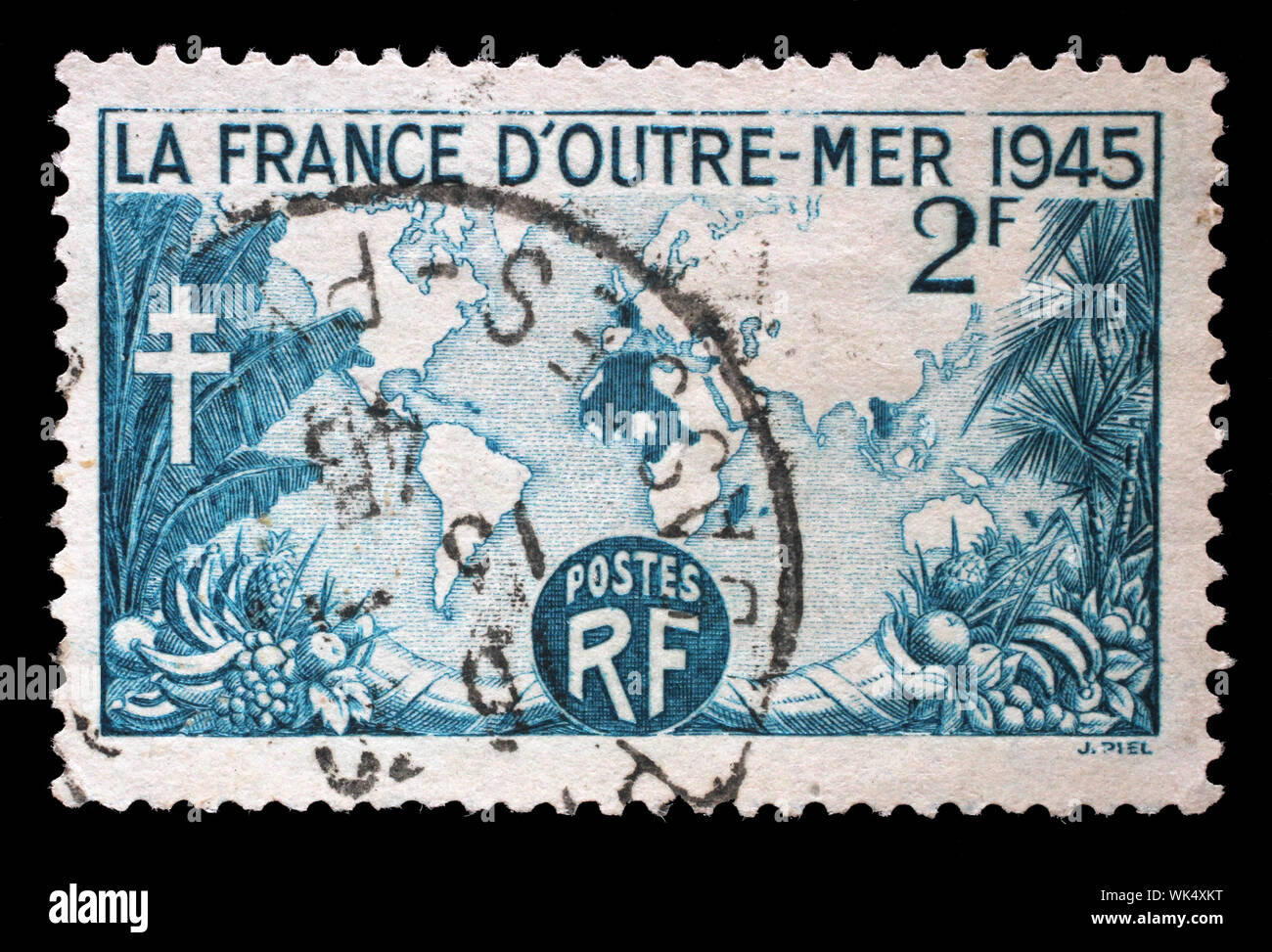 Stamp printed in France shows Overseas France Map, circa 1945 Stock ...