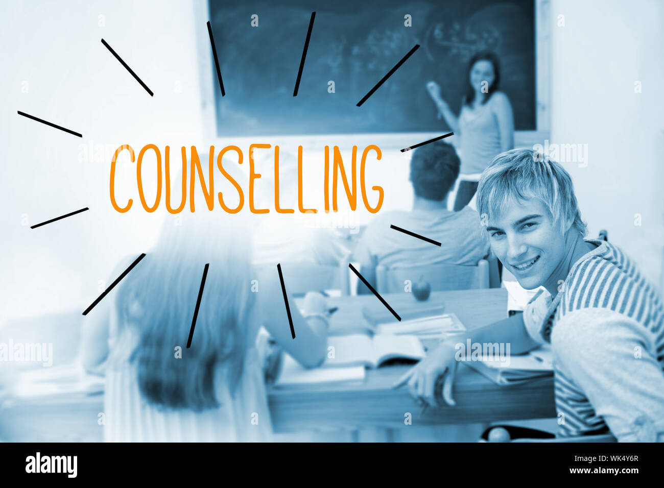 The word counselling against students in a classroom Stock Photo - Alamy