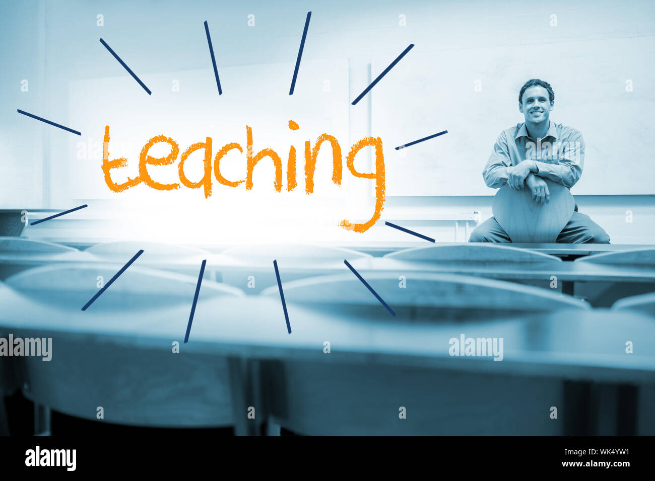The word teaching against lecturer sitting in lecture hall Stock Photo ...