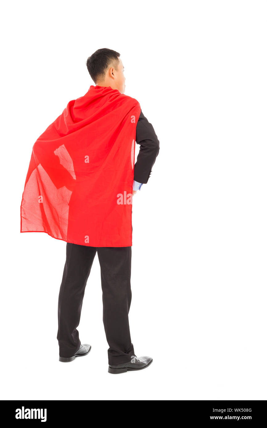 back view businessman with super hero red shaw Stock Photo - Alamy