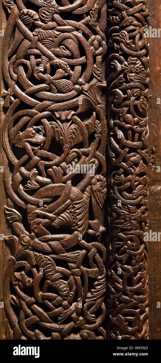 Elaborate Celtic art in vetical image, Norway. Artwork from an ancient ...