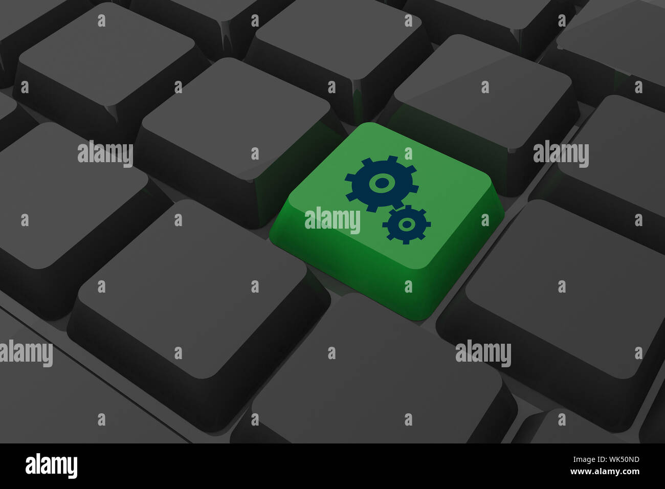 Cog and wheel against black keyboard with green key Stock Photo - Alamy