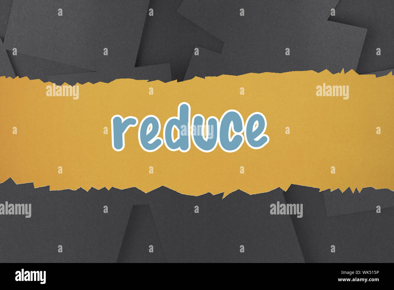 The word reduce against digitally generated grey paper strewn Stock ...