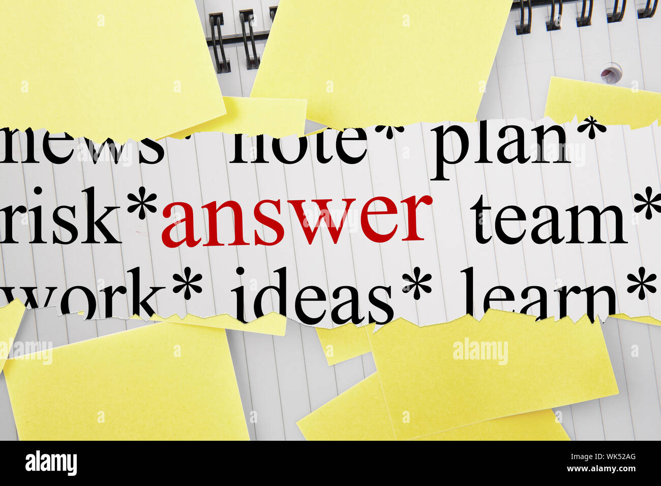 The word answer against sticky notes strewn over notepad Stock Photo ...