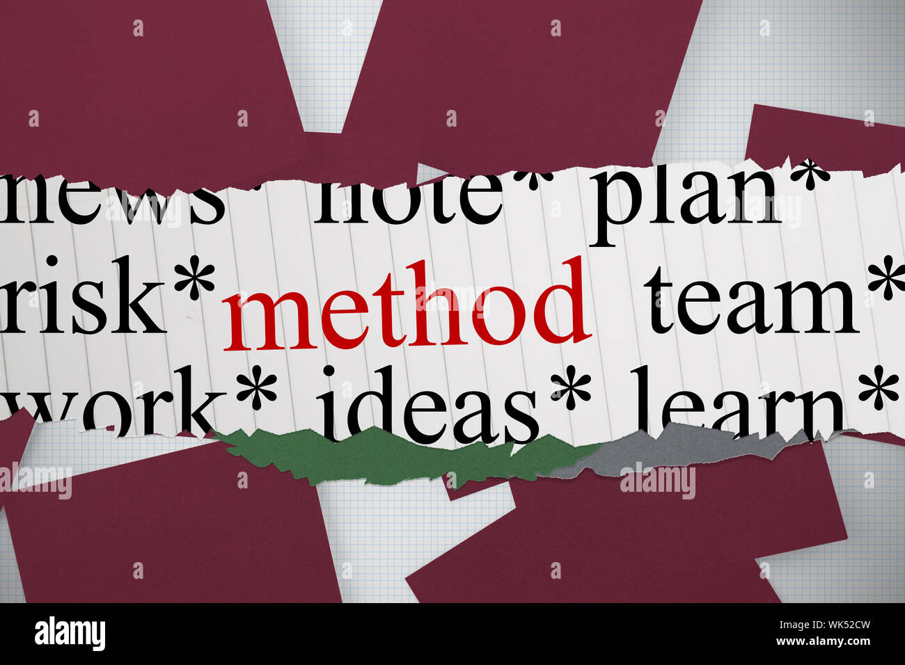 The word method against wine paper strewn over grid Stock Photo - Alamy