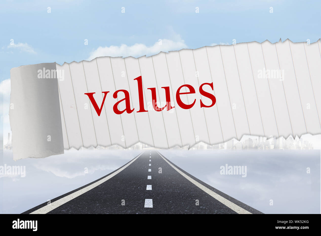 The word values against open road background Stock Photo - Alamy