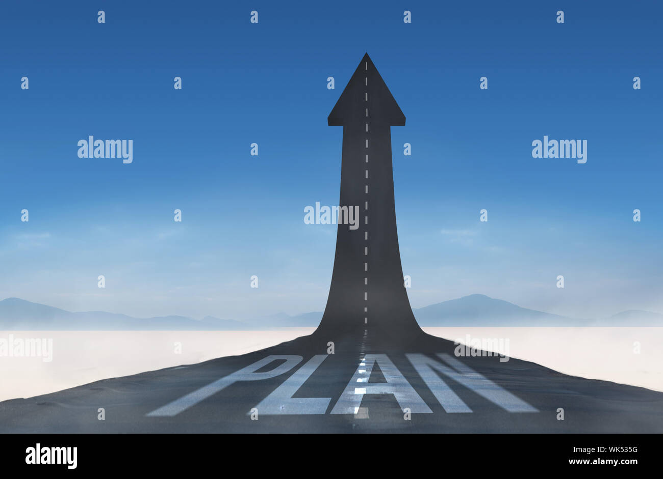 The word plan against road turning into arrow Stock Photo - Alamy