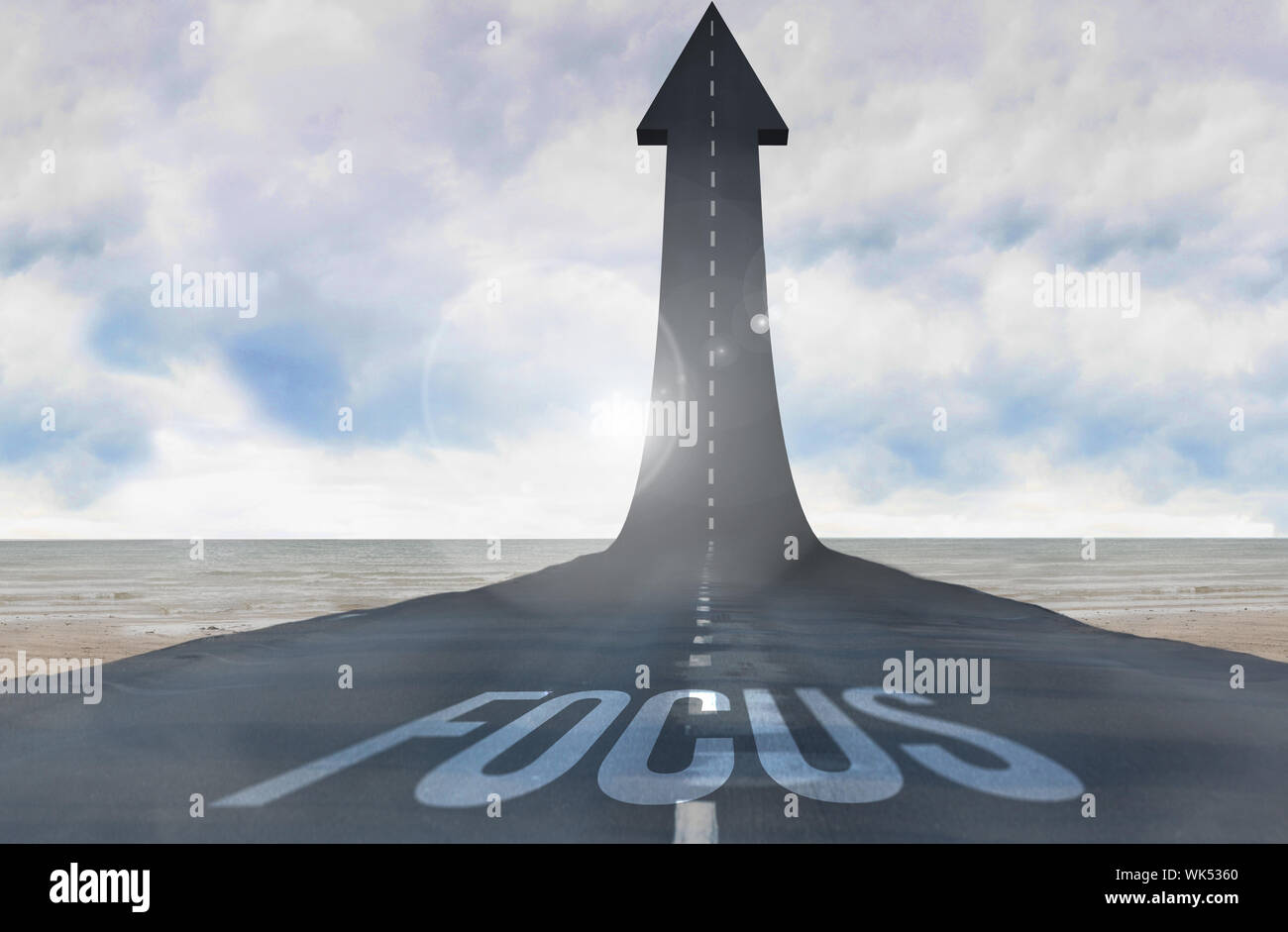 The word focus against road turning into arrow Stock Photo - Alamy