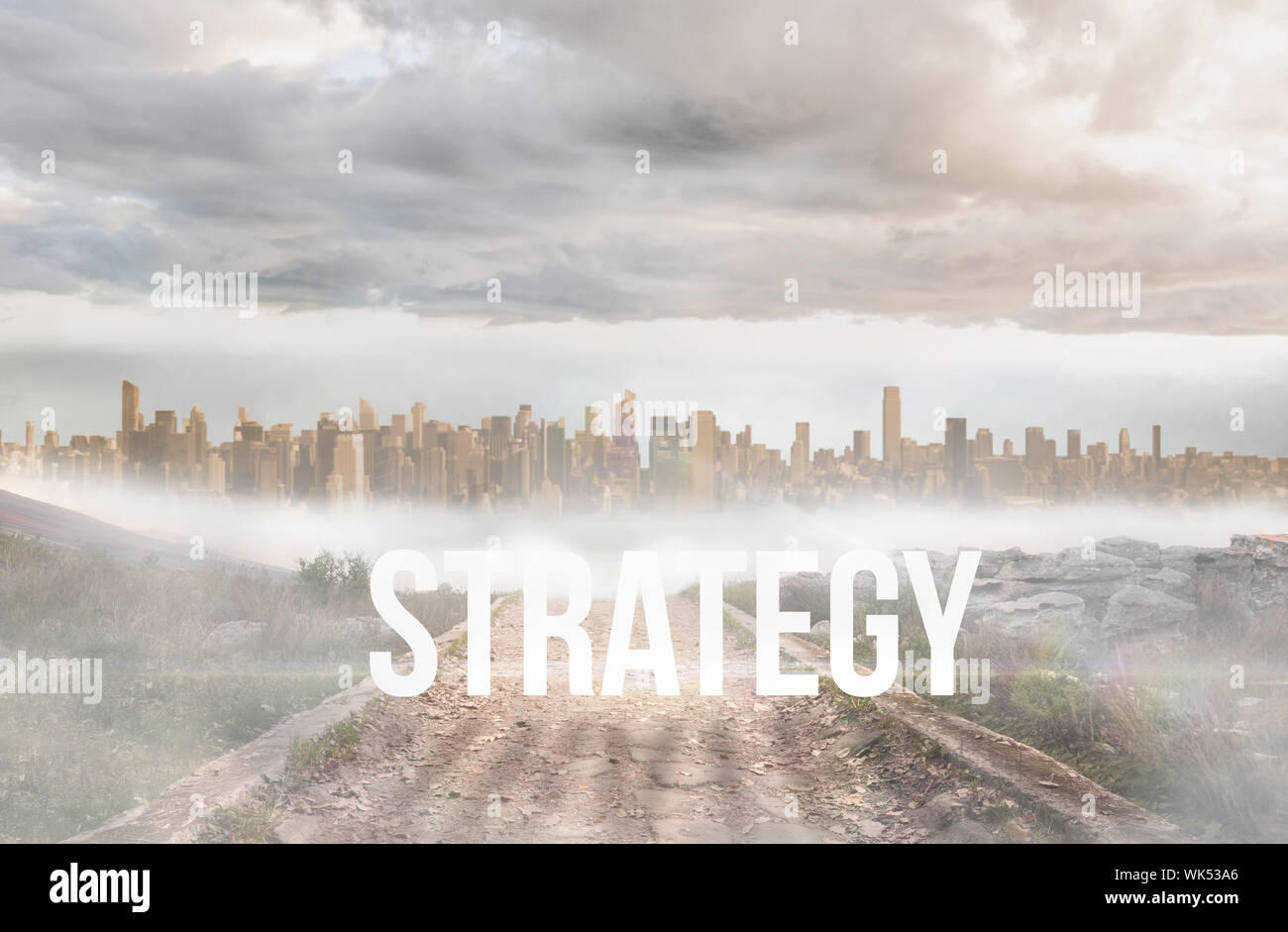 The word strategy against stony path leading to large urban sprawl ...