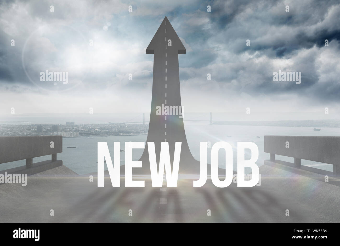 The word new job against road turning into arrow Stock Photo - Alamy