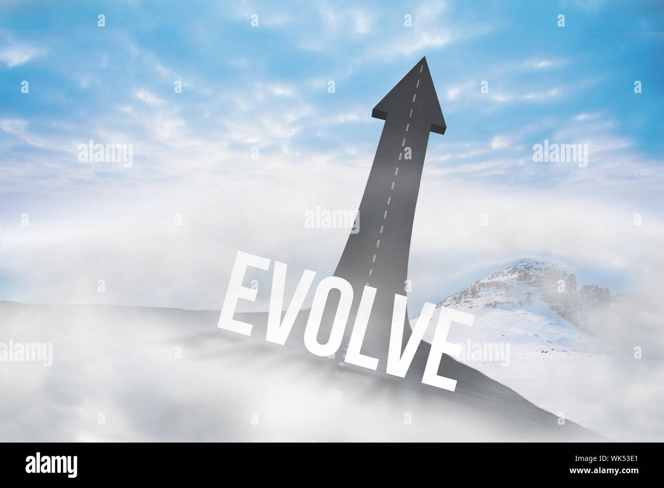 The word evolve against road turning into arrow Stock Photo - Alamy