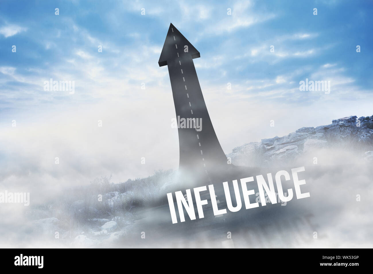 The word influence against road turning into arrow Stock Photo - Alamy