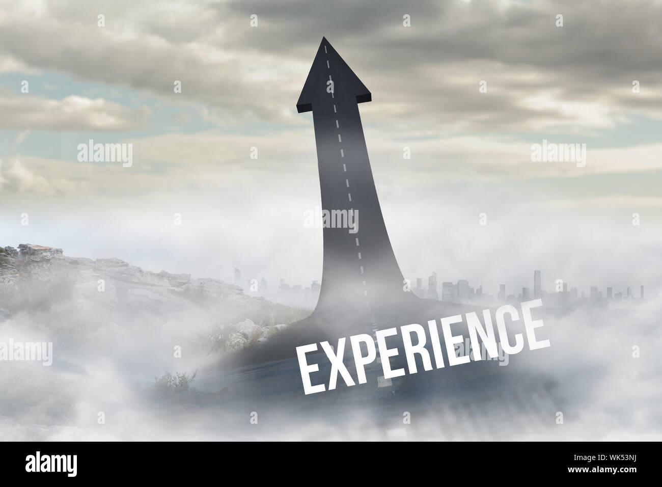 The word experience against road turning into arrow Stock Photo - Alamy