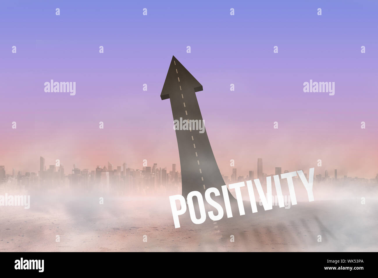The word positivity against road turning into arrow Stock Photo - Alamy