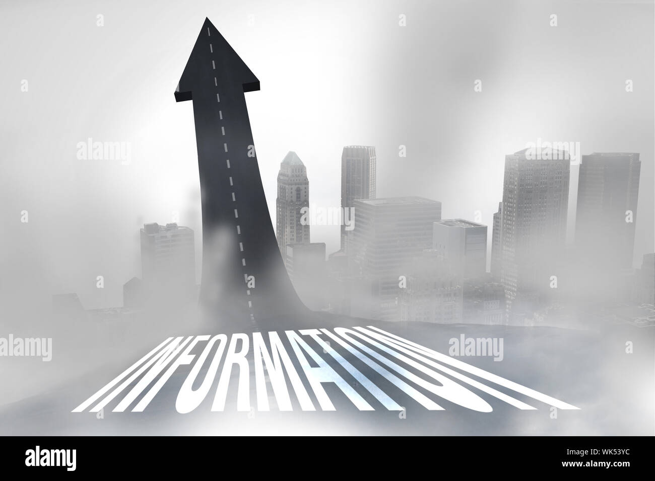 The word information against road turning into arrow Stock Photo - Alamy