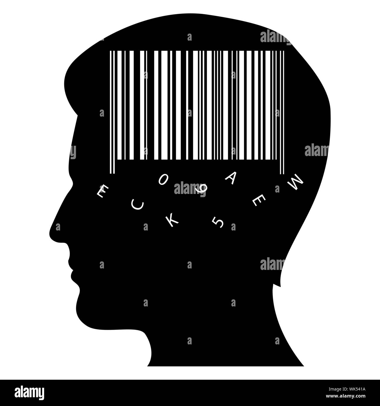 illustration of man's mind with barcode on white background Stock Photo ...