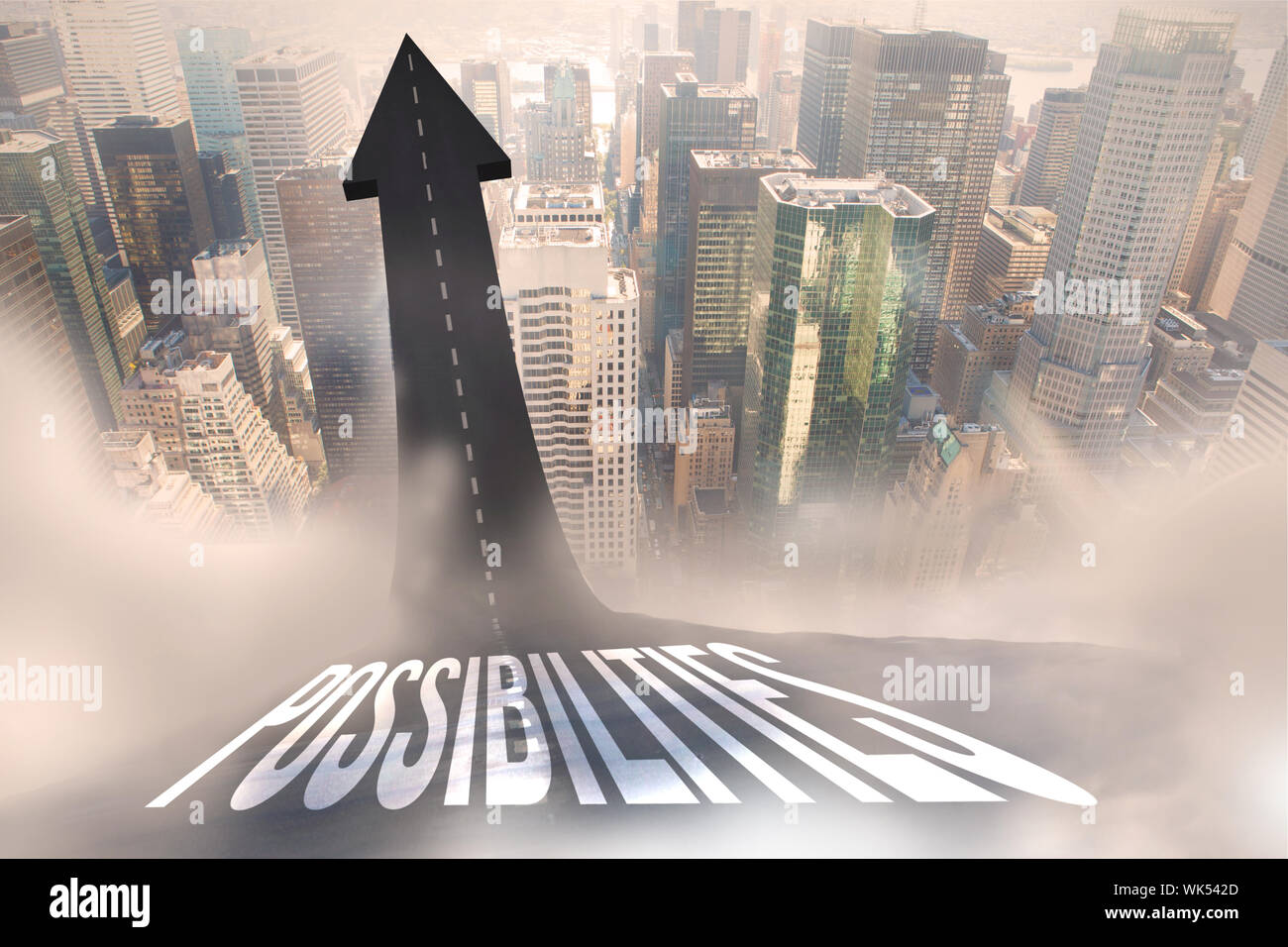 The word possibilities against road turning into arrow Stock Photo - Alamy