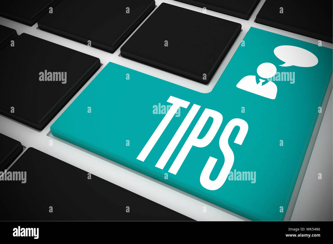 The word tips and businessman and speech bubble on black keyboard with ...