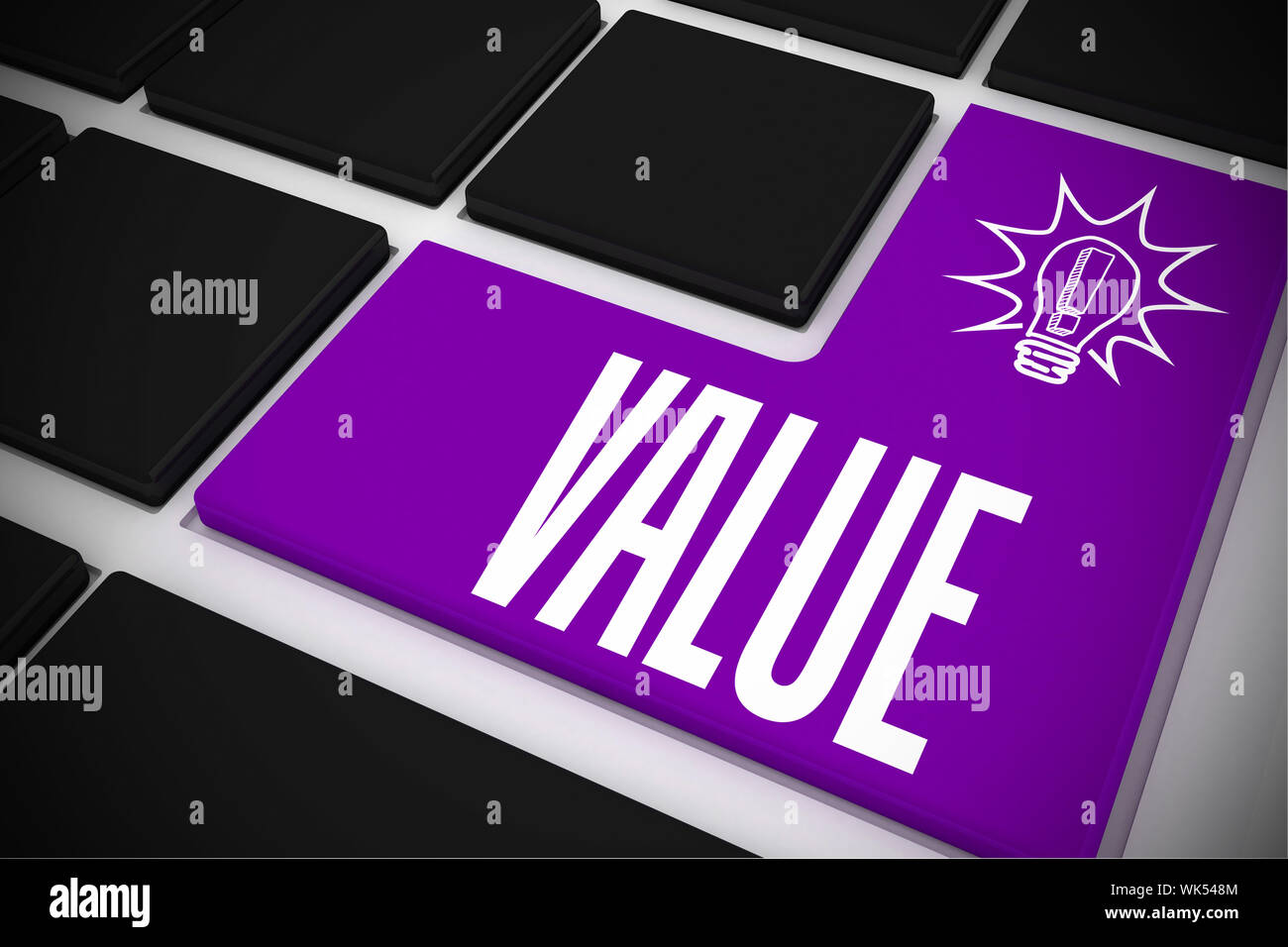 The word value and idea and innovation graphic on black keyboard with ...