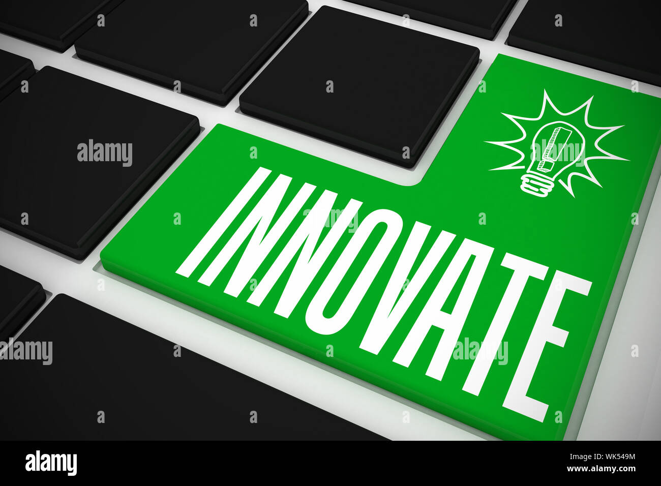 The word innovate and idea and innovation graphic on black keyboard ...