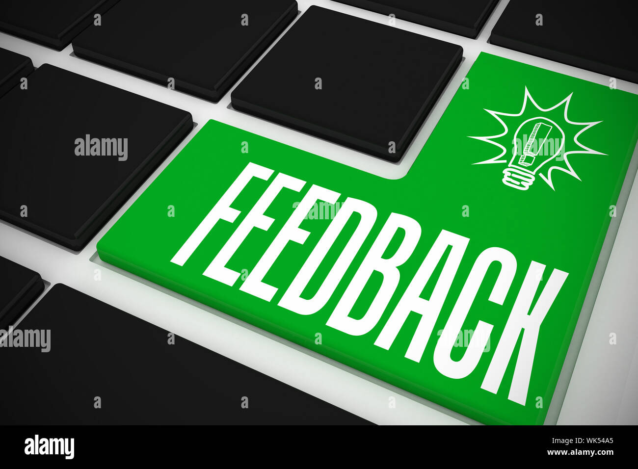 The word feedback and idea and innovation graphic on black keyboard ...