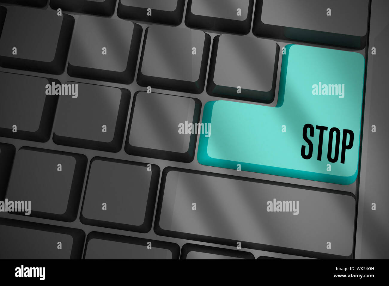The word stop on black keyboard with blue key Stock Photo - Alamy