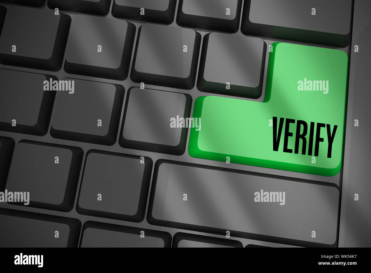 The word verify on black keyboard with green key Stock Photo - Alamy