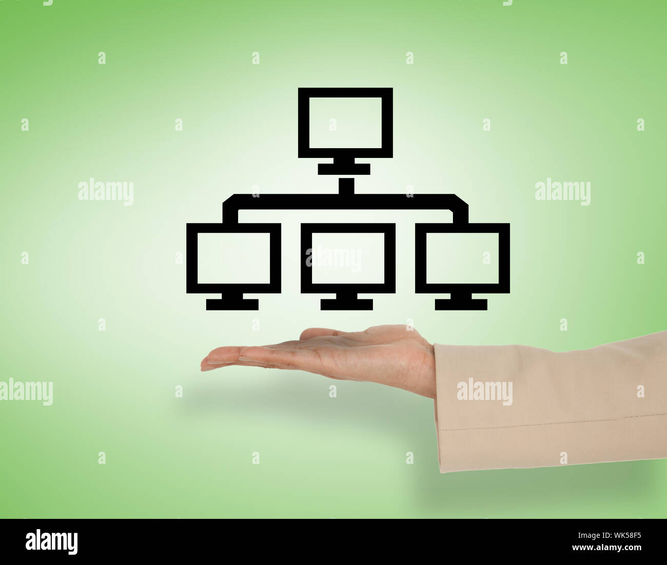 Female hand presenting ftp graphic against green vignette Stock Photo ...