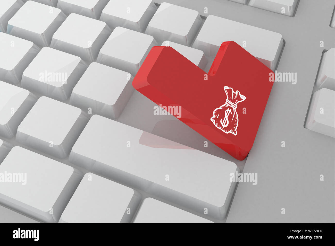 Money bag against white keyboard with red key Stock Photo - Alamy