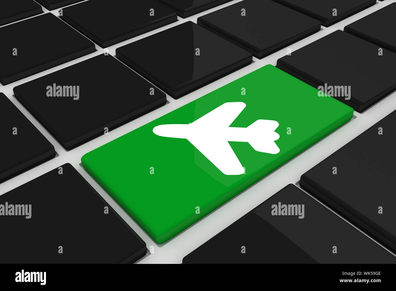 Airplane against black keyboard with green key Stock Photo - Alamy