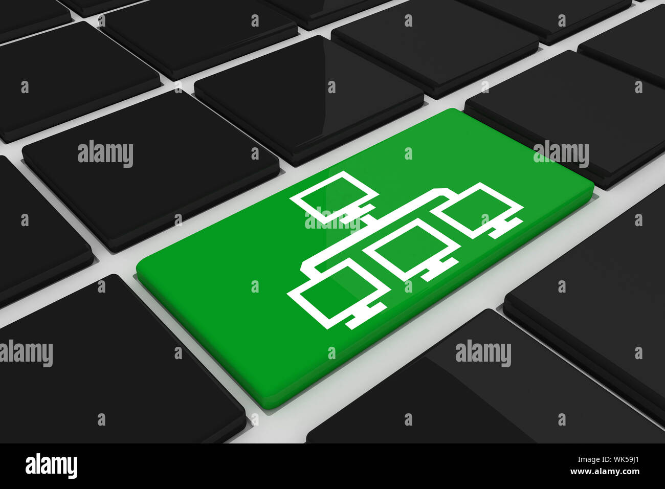 Computer connection against black keyboard with green key Stock Photo ...